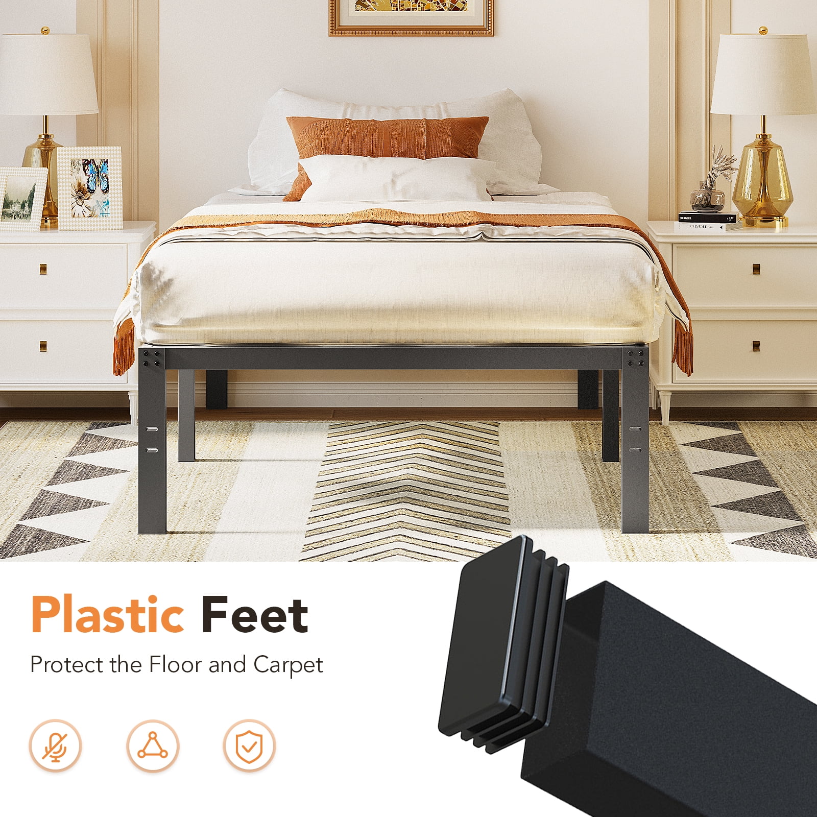 Tatago 18 Inch Queen Metal Bed Frame 3500 lbs Capacity Easy Assembly Raised Base Sturdy Steel No Box Spring Needed Walmart