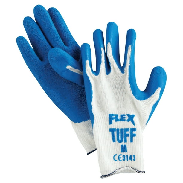Memphis Glove Flex Tuff Latex Dipped Gloves, Medium, Blue/White ...