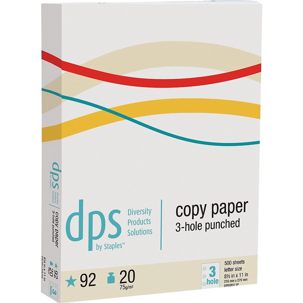 DPS by Staples Virgin 3 Hole Punch Paper LETTER-Size 20 lb. 8 1/2"H x ...