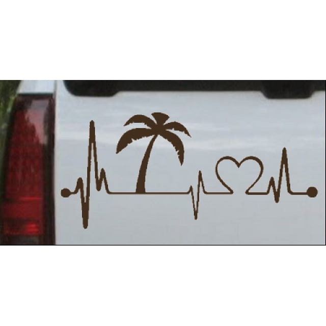 Palm Tree Beach Heartbeat Lifeline Vacation Car or Truck Window Decal ...