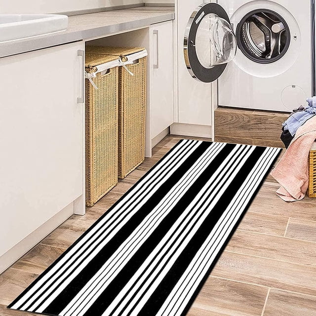 Runner Rug Striped Kitchen Runner Cotton Woven Machine Washable Indoor ...
