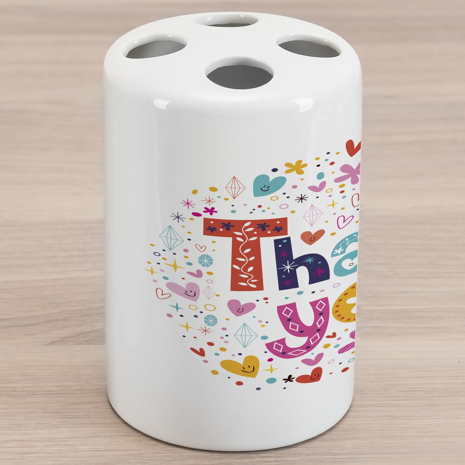 Thank You Ceramic Toothbrush Holder, Colorful Calligraphy with Happy ...