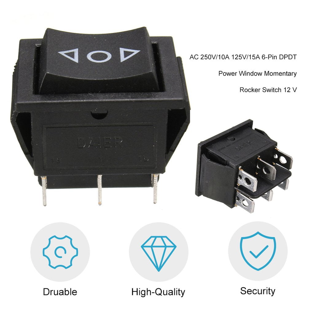 AC 250V/10A 125V/15A 6-Pin DPDT Power Window Momentary Rocker Switch 12 ...