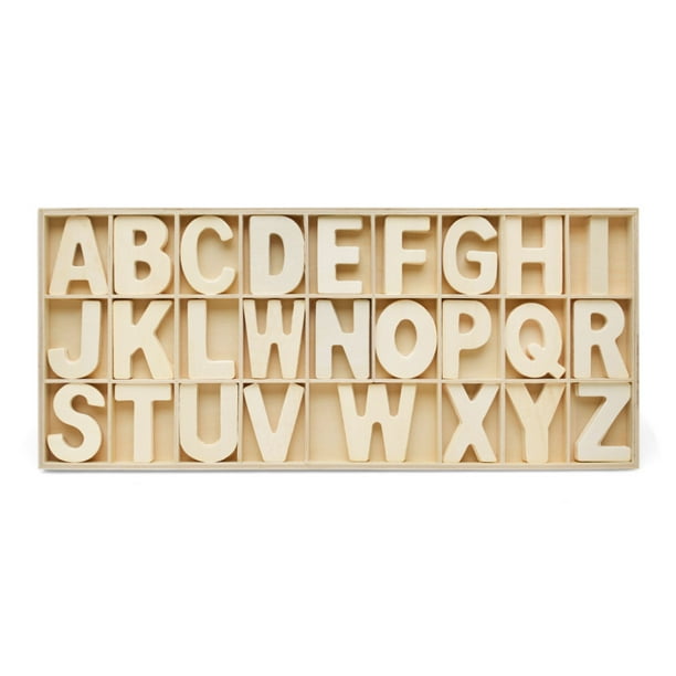 Alphabet Letters Tray, 3 Unfinished Wood Trays, Each with 104 Wooden ...