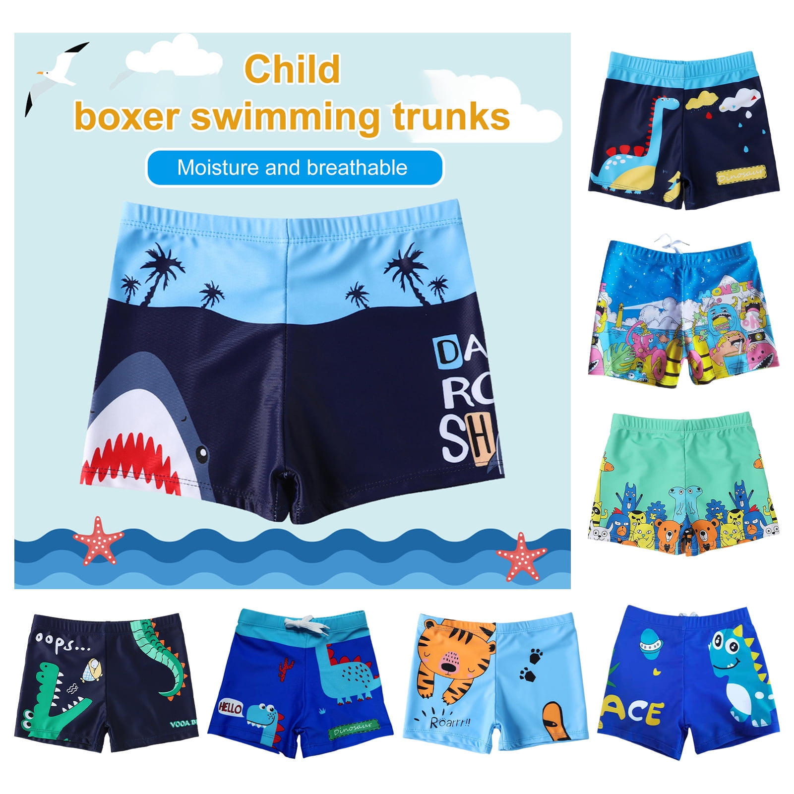 Boy Swimming Trunks Breathable Ultra Soft Slim Baby Boy Cartoon Print ...