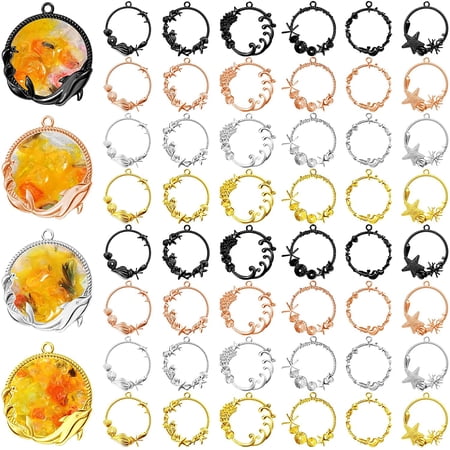 56 Pieces Sea Theme Open Bezel Charms 7 Styles Alloy Frame Pendants ...