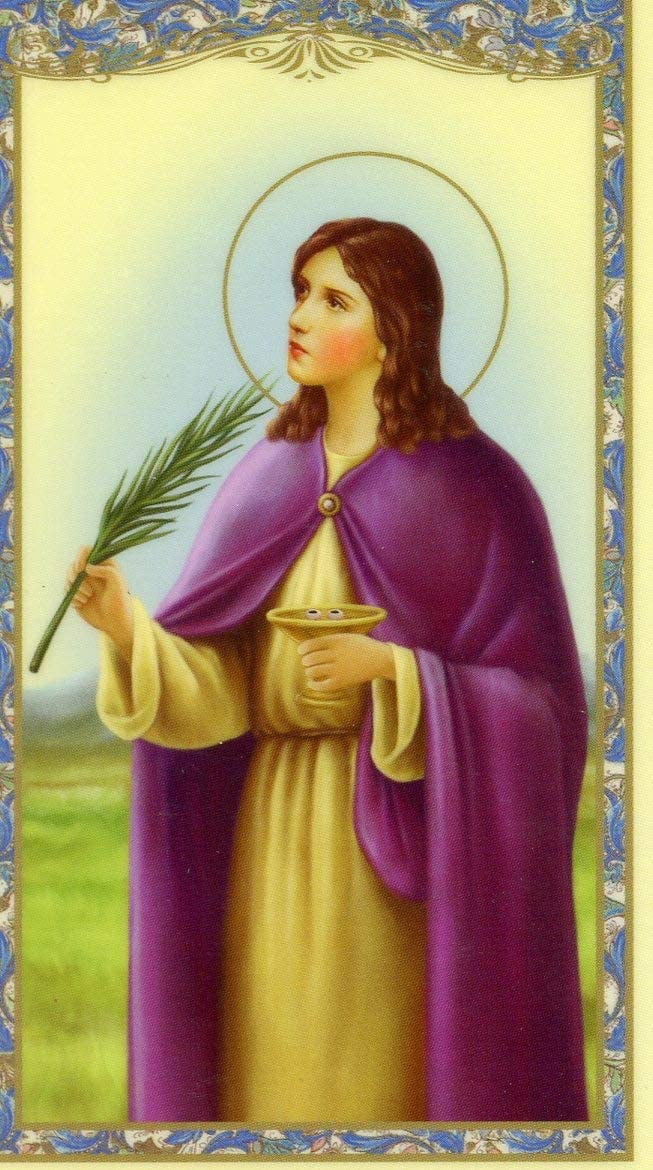 St. Lucy - Prayer to - Relic Laminated holy card - Blessed by Pope ...