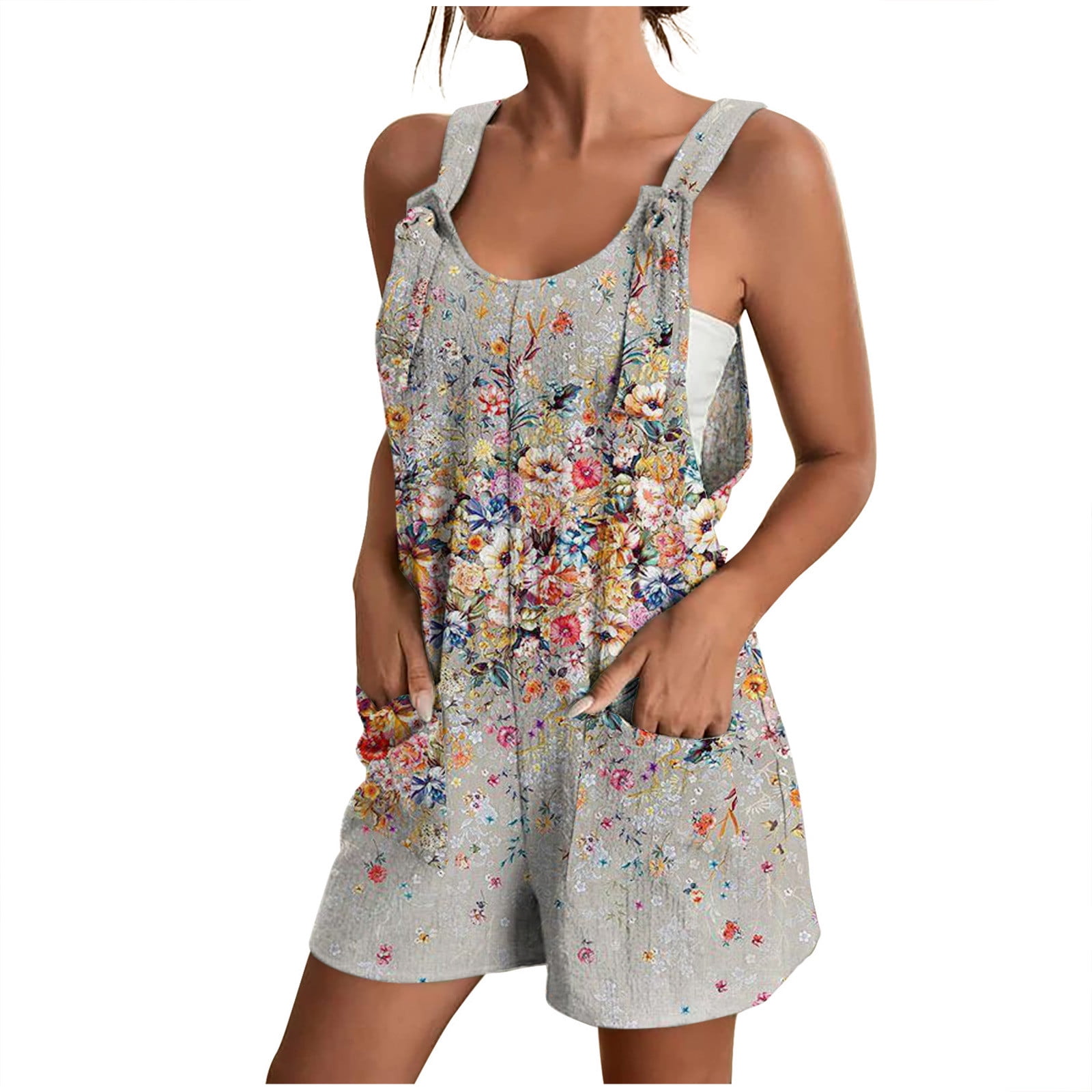 Women Summer Cotton Linen Rompers Overalls Shorts Jumpsuit Casual Loose ...