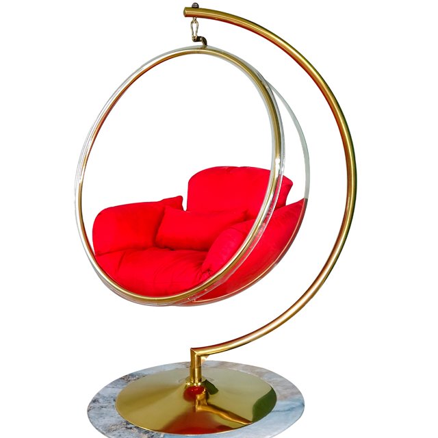 SK CHUMRA Gold Bubble Chair Acrylic Swing with Stand, Cushion, Gold ...