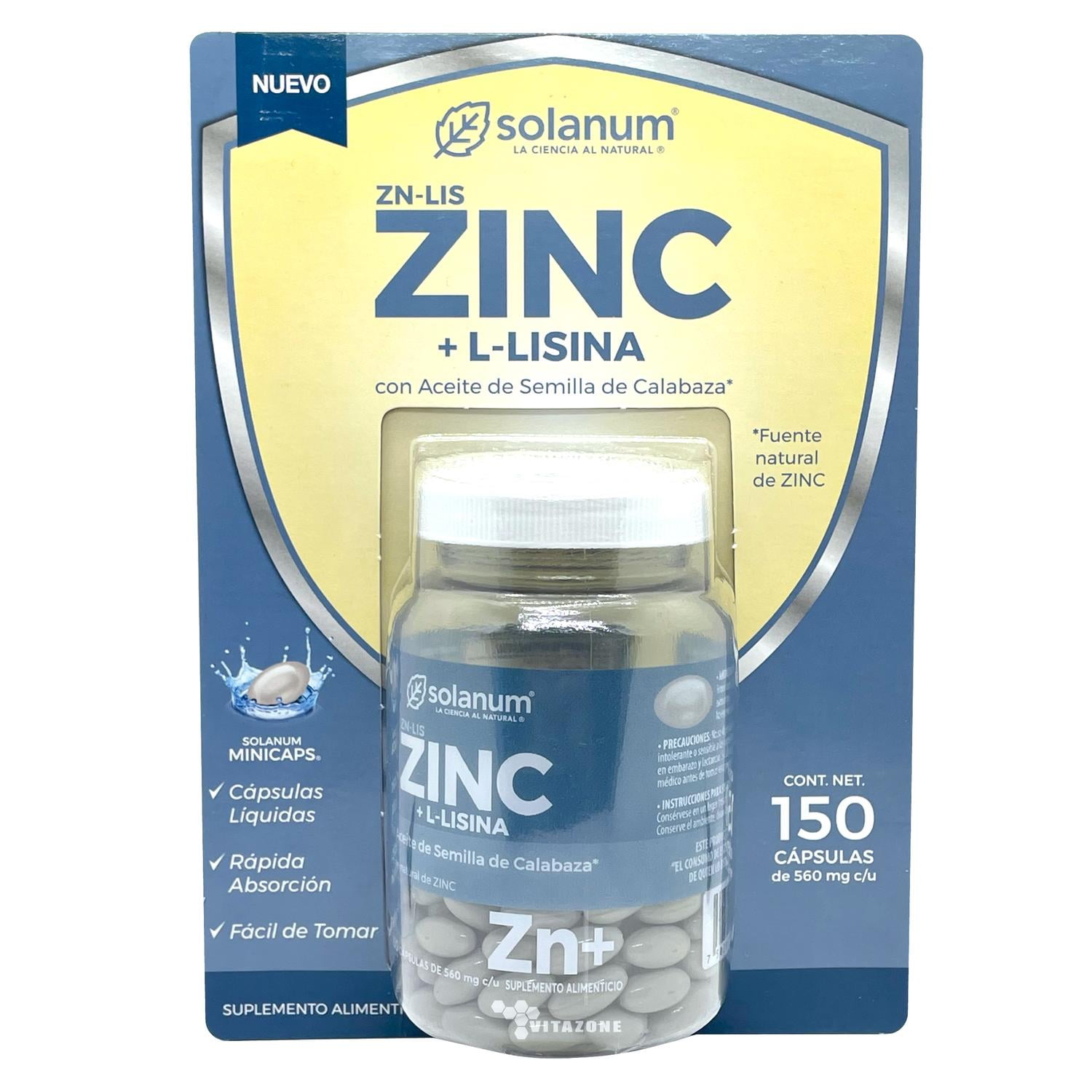 Gluconato de Zinc y Lisina 150 cápsulas Solanum Solanum SOLZINC150CAPS | Walmart en línea