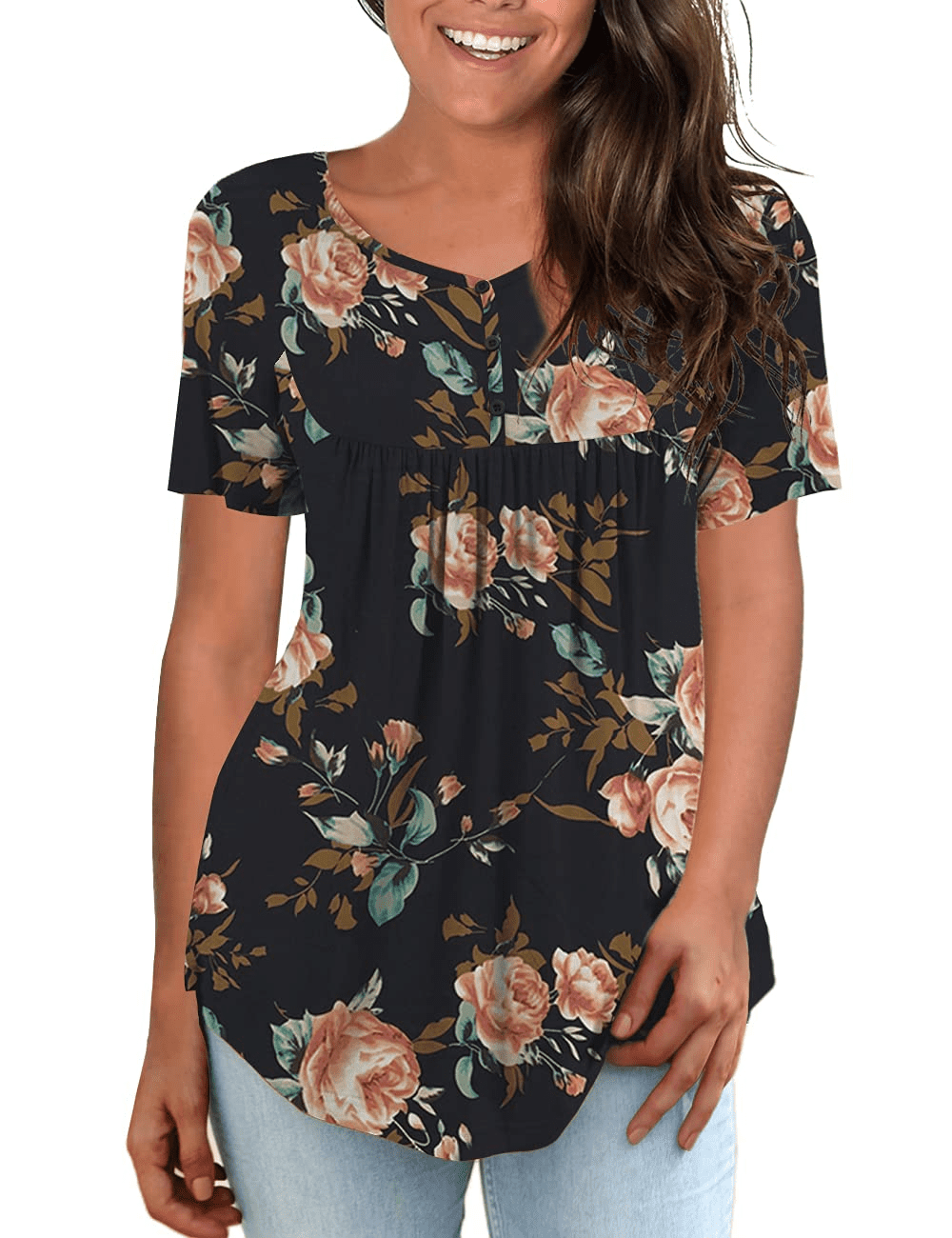 GingDin Womens Plus Size Summer Tops Short Sleeve V Neck Buttons ...