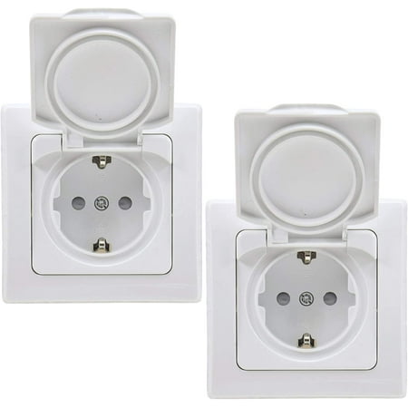 2 IP44 socket with hinged cover and frame - 2 recessed sockets with ...