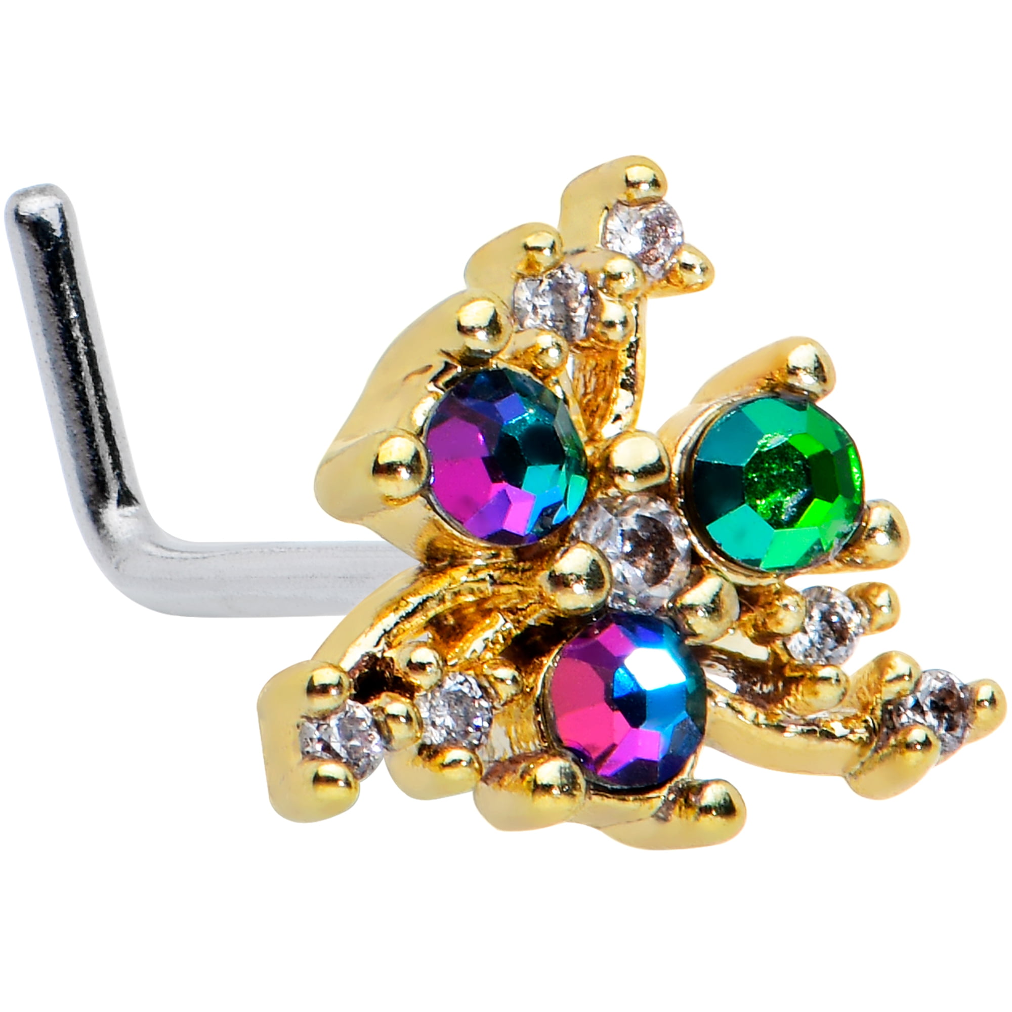 Body Candy Womens 20G Steel L Shaped Nose Ring Purple Trio Nose Stud ...