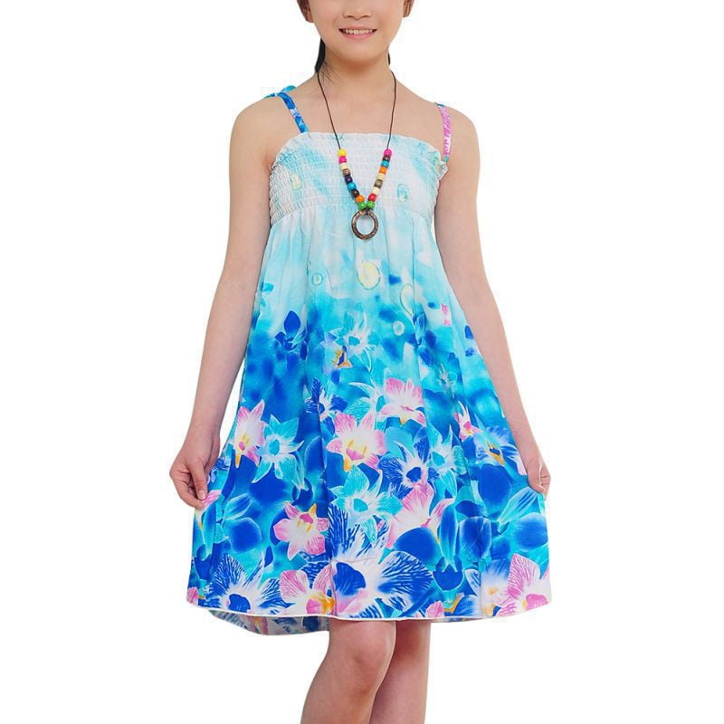 Girls Casual Summer Floral Beach Wear Boho Dress Spaghetti Strap ...