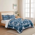 90x96in Quilt Bedding Set, Vintage Small Flower on Dark Blue ...