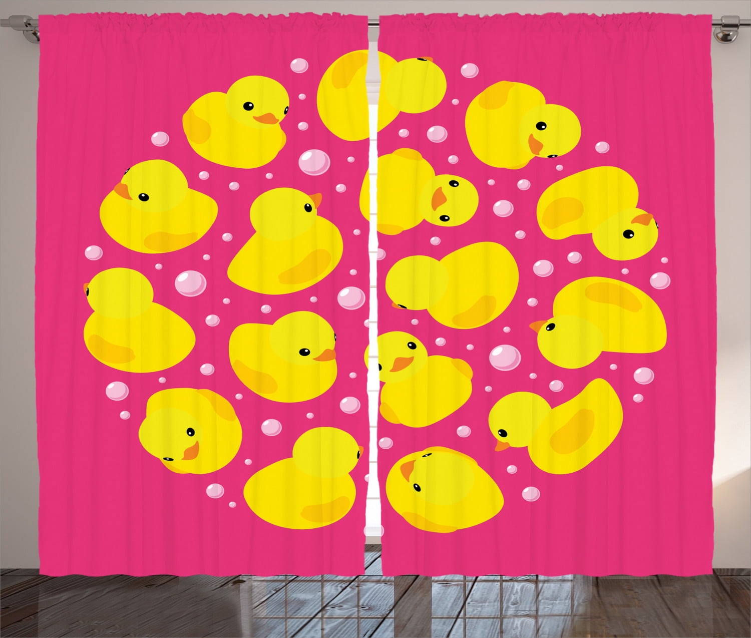 Rubber Duck Curtains 2 Panels Set, Fun Baby Duckies Circle Artsy ...