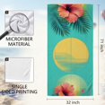 Boho beach towels A poster with a flower and palm leaves on a blue ...