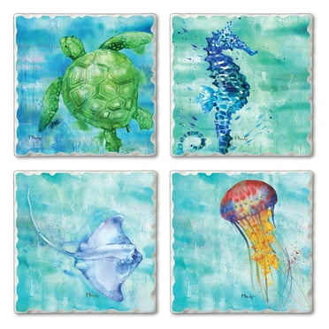 Thirstystone "Coral Life" 4-Pack Absorbent Tumbled Tile Coasters 4 ...
