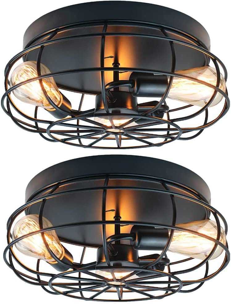 Flush Mount Utility Ceiling Light Fixture Vintage Glass Shade New UL ...