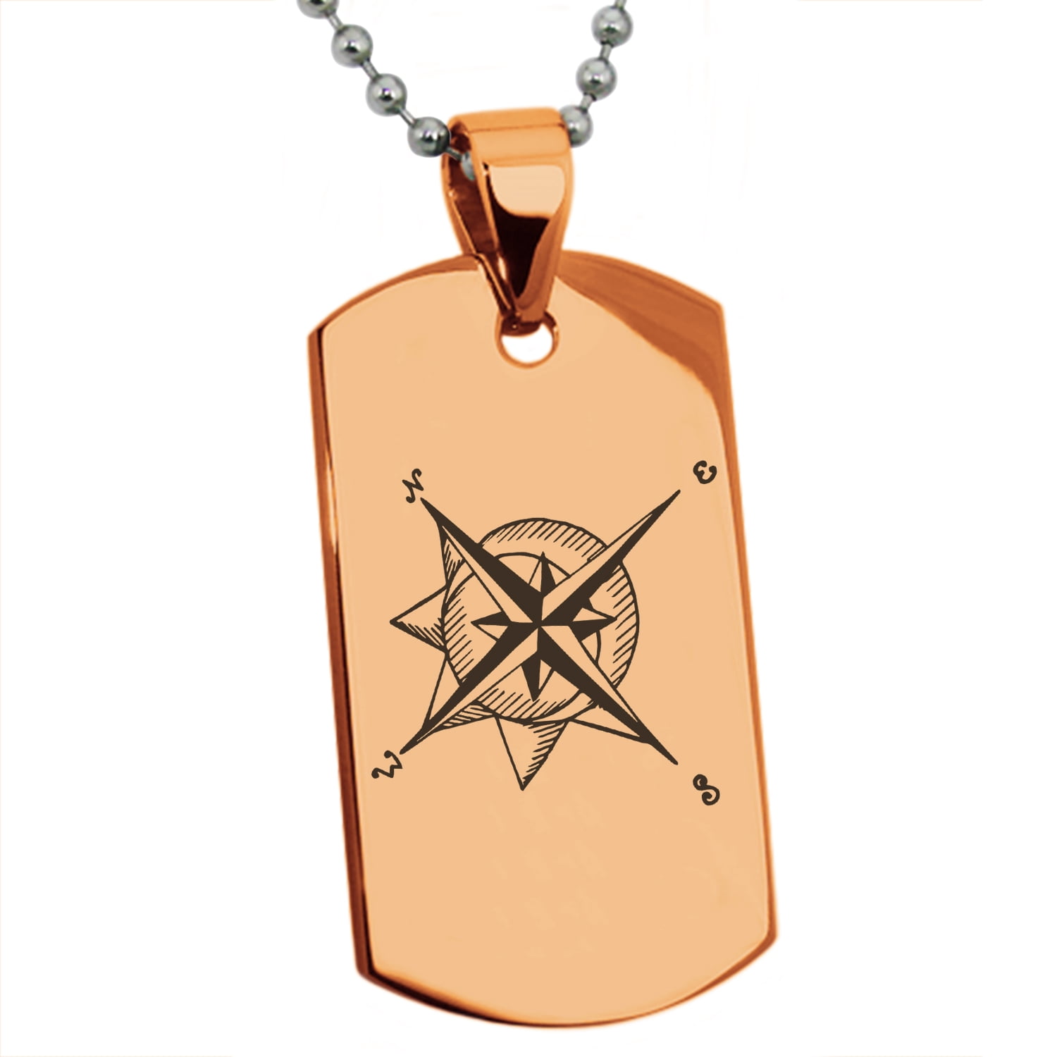 Stainless Steel Nautical Moon & Sun Compass Engraved Dog Tag Pendant ...