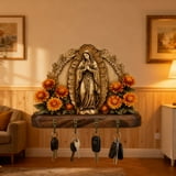Our Lady of Guadalupe Wall Key Rack - Wood-Look Key Holder with 4 Hooks ...