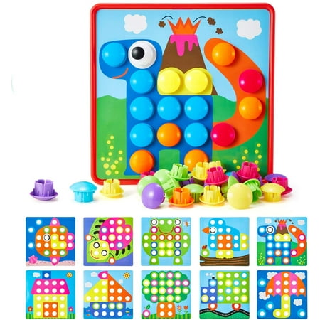 Button Art Toys for Toddlers, Color Matching Mosaic Pegboard, Early ...