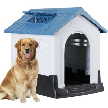 Large Dog House Plastic Dog Kennel Indoor Outdoor for Large Dogs, 39 ...