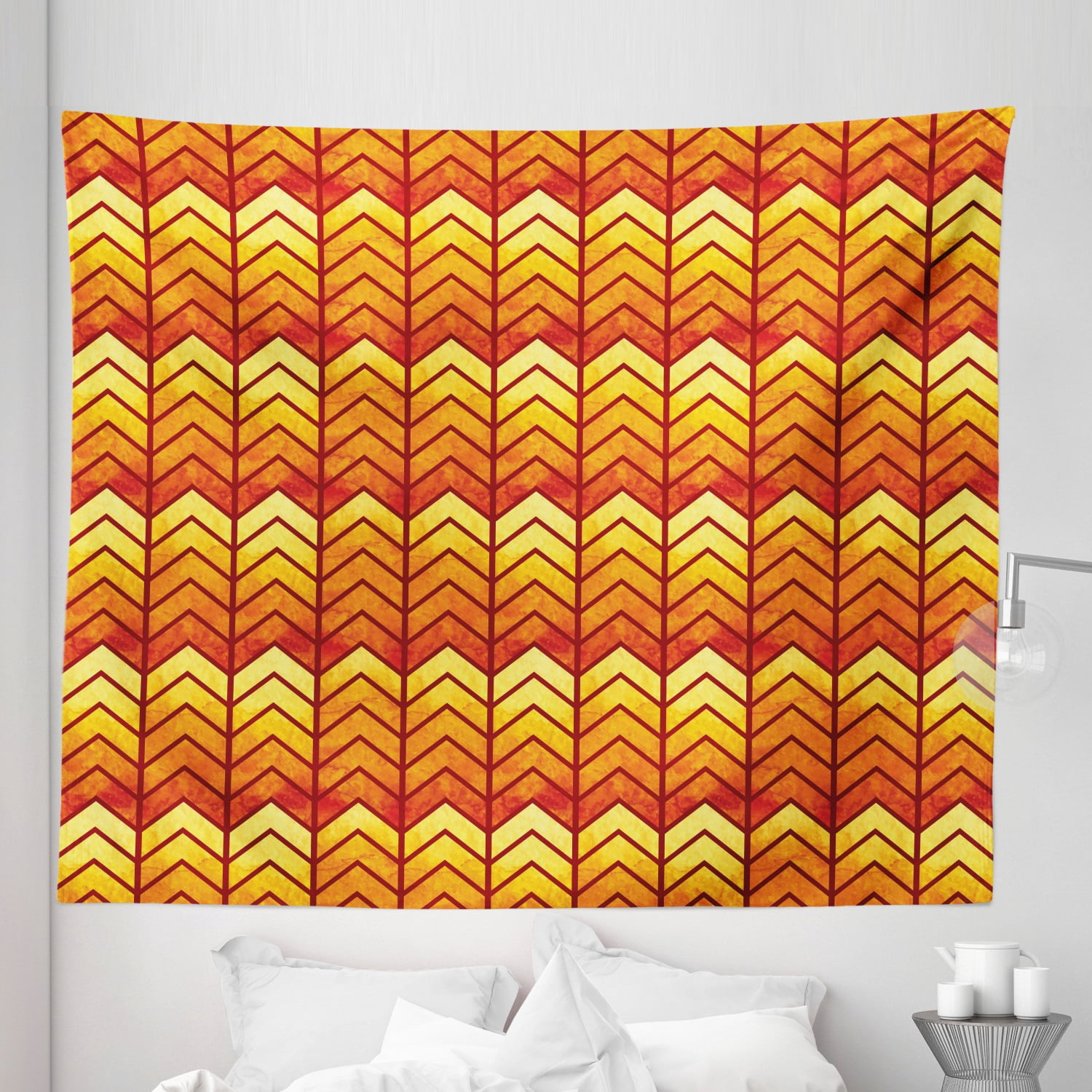 Chevron Tapestry, Abstract Chevron Pattern in Vintage Funky Colors Old ...