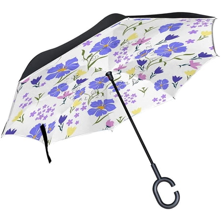 Purple Flower Inverted Umrella with C-Shaped Handle Large Doule Layer ...