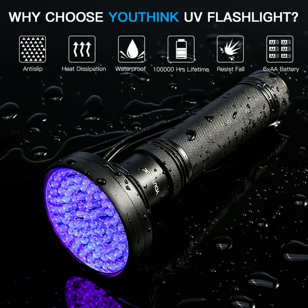 UV Handheld 100 LED Blacklight Scorpion 395nm Violet Flashlight ...
