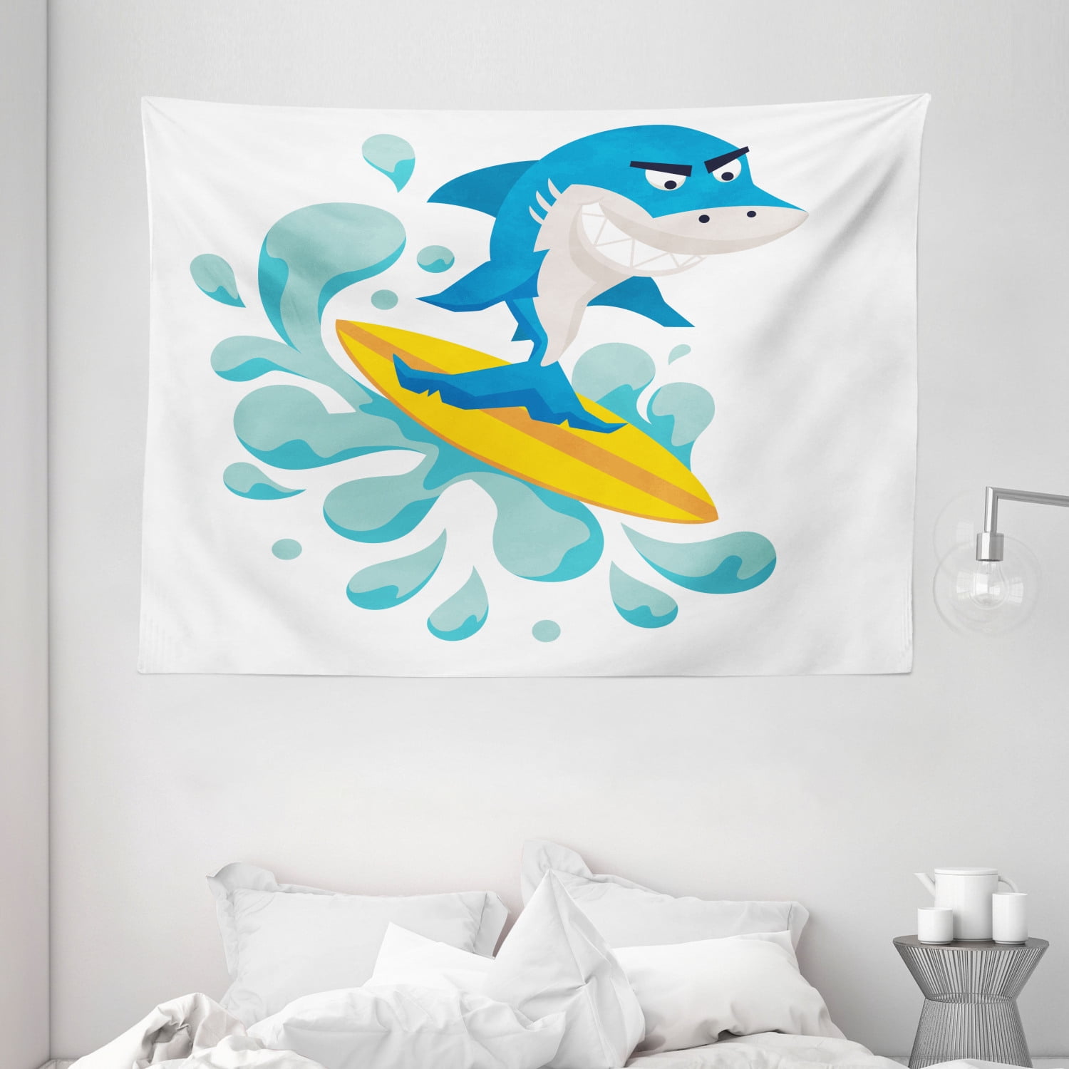 Ride The Wave Tapestry, Funny Shark Surfing in the Ocean Athletic Fish ...