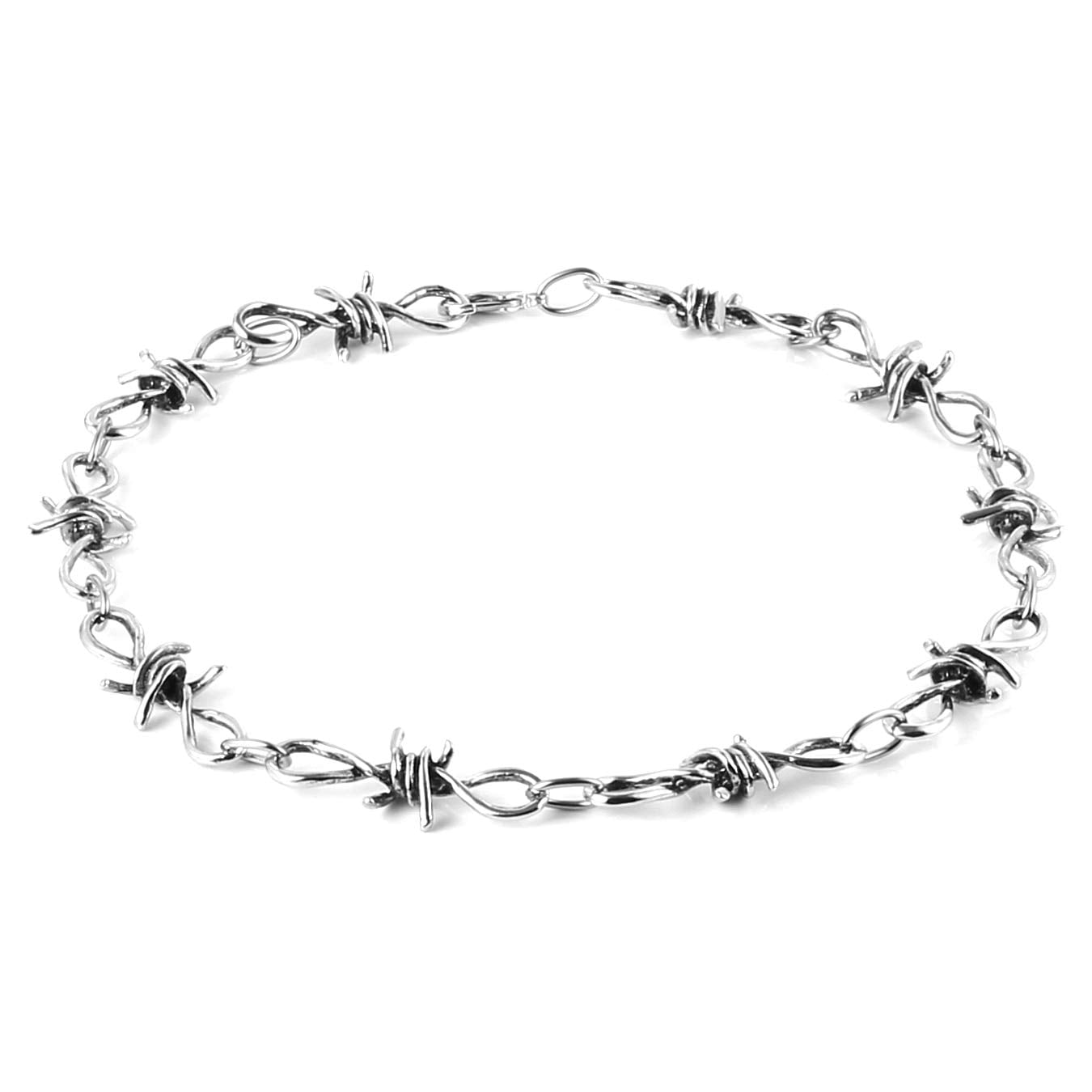 HZMAN Men's Punk Gothic Alloy Barbed Wire Necklace 20 Inch (Silver-2 ...