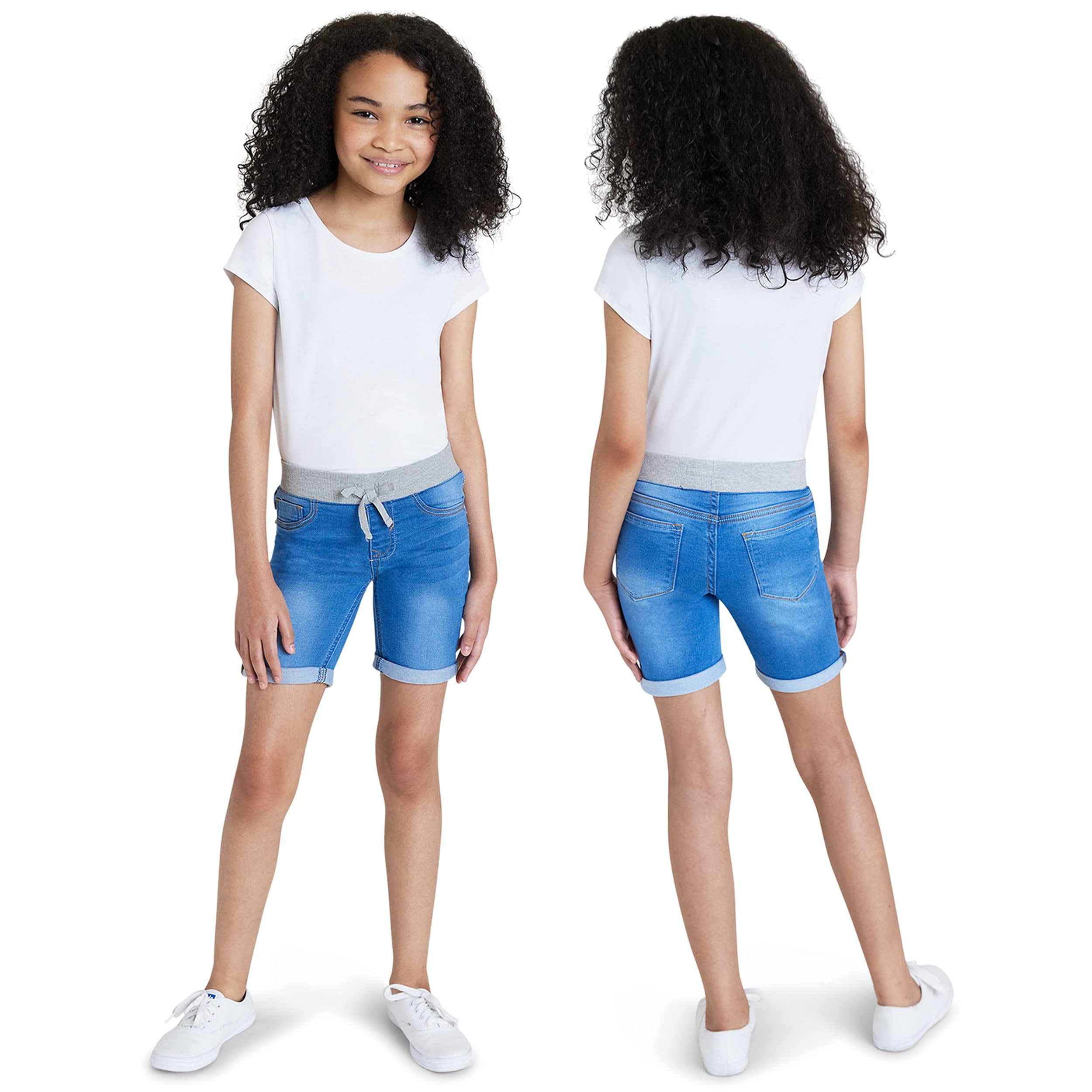 VIGOSS Girls' Jean Shorts - Casual Pull-On Knit Waist Bermuda Jean ...
