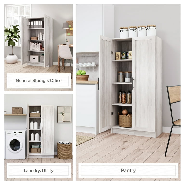 Prepac Elite Accent Cabinet with Panel Doors Rustic White Storage Cabinet Bathroom Cabinet Pantry Cabinet with 3 Shelves 16.75 D x 32 W x 65 H ASCR 1001 1 Walmart