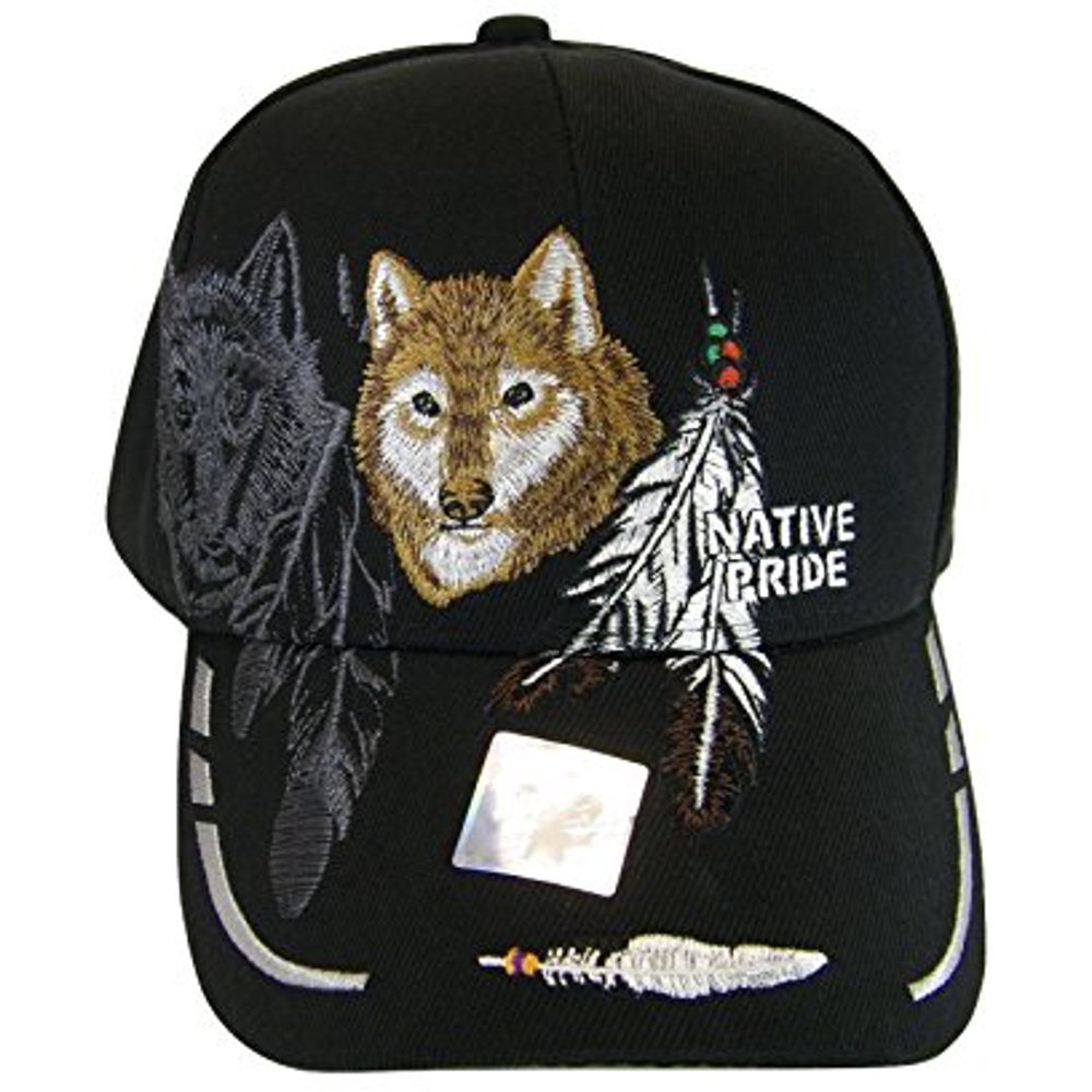 Luxury Headwear - Native Pride Wolf & Feather Cap with Shadow Men's ...