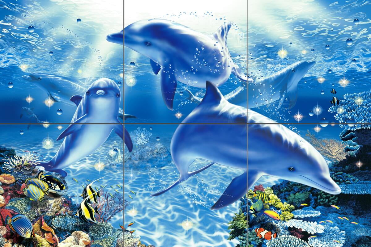 Tile Mural Bathroom Backsplash - The Dolphin Joy - by Christian Riese ...