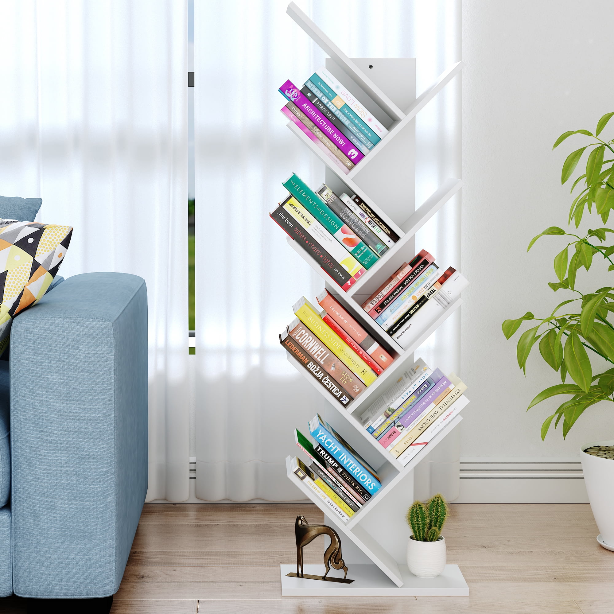 Yusong Tree Bookshelf, 9-Tier Floor Standing Bookcase for Living Room ...