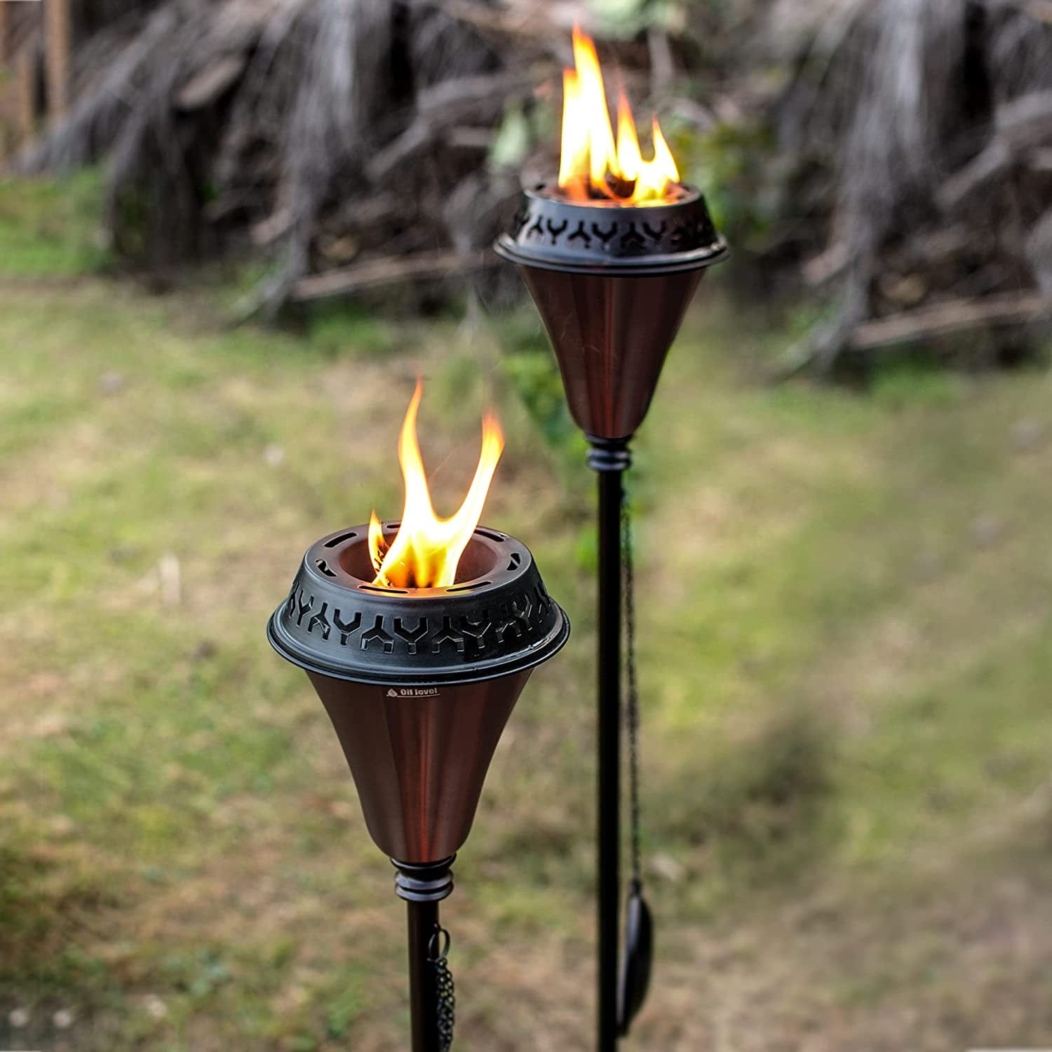Deco Window 60” Large Flame Garden Torch Set of 2 Metal Outdoor ...