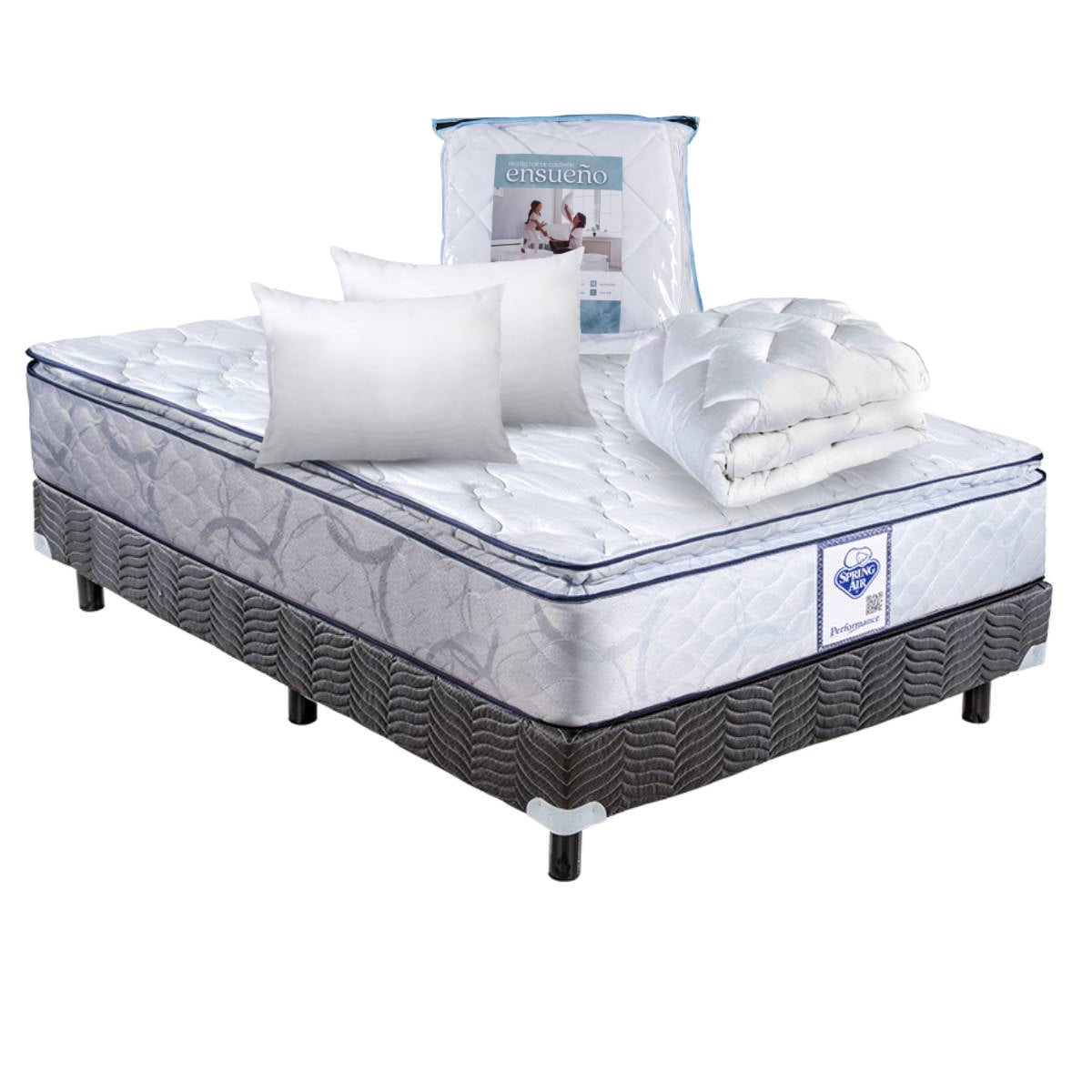 Colchón Air Queen Size City con Box Spring y 2 Almohadas SC Protector y ...