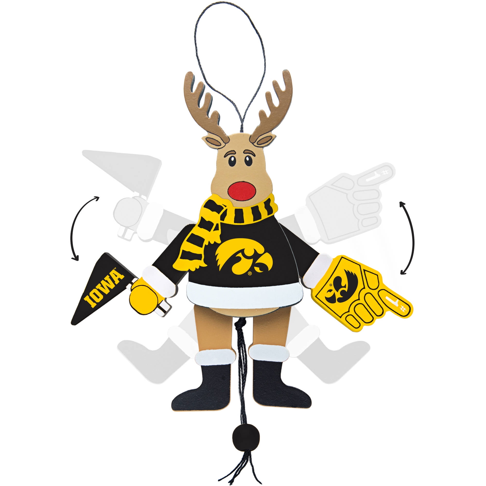 Topperscot by Boelter Brands NCAA Wooden Cheering Reindeer Ornament ...