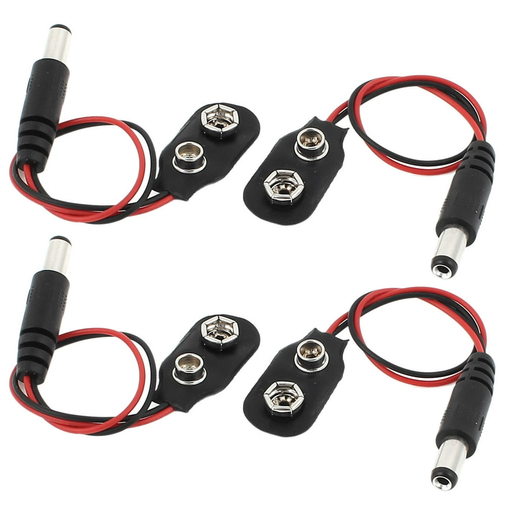 4Pcs DC 5.5x2.1mm Plug Jack 2-Wires 9V Battery Clip Connectors Holder ...