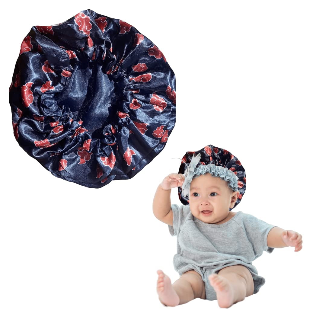 Black Red Cloud Baby Bonnet - Silky Infant Designer Satin Bonnet with ...