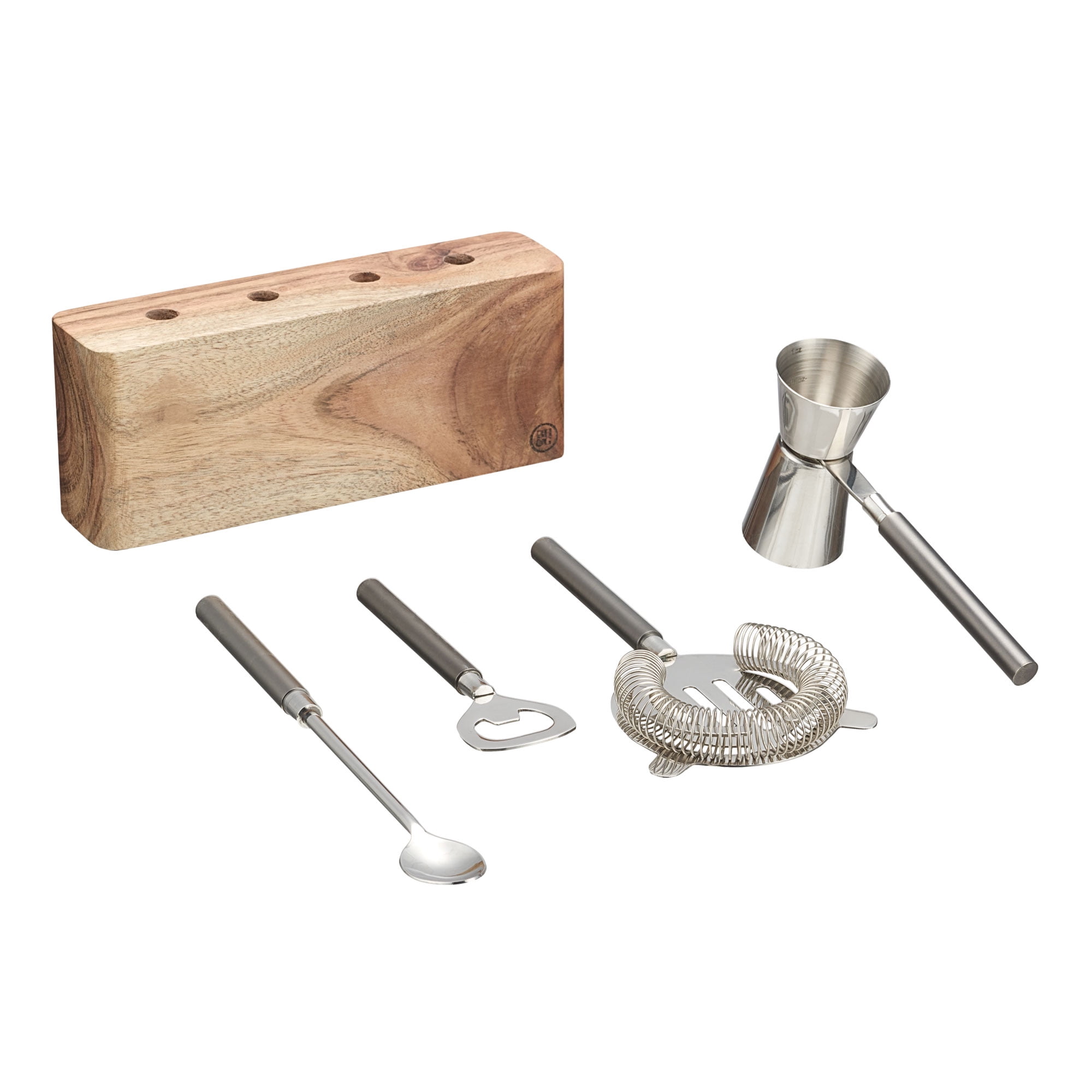 Better Homes & Gardens 5-Piece Stainless Steel Bar Tool Set in Wooden ...