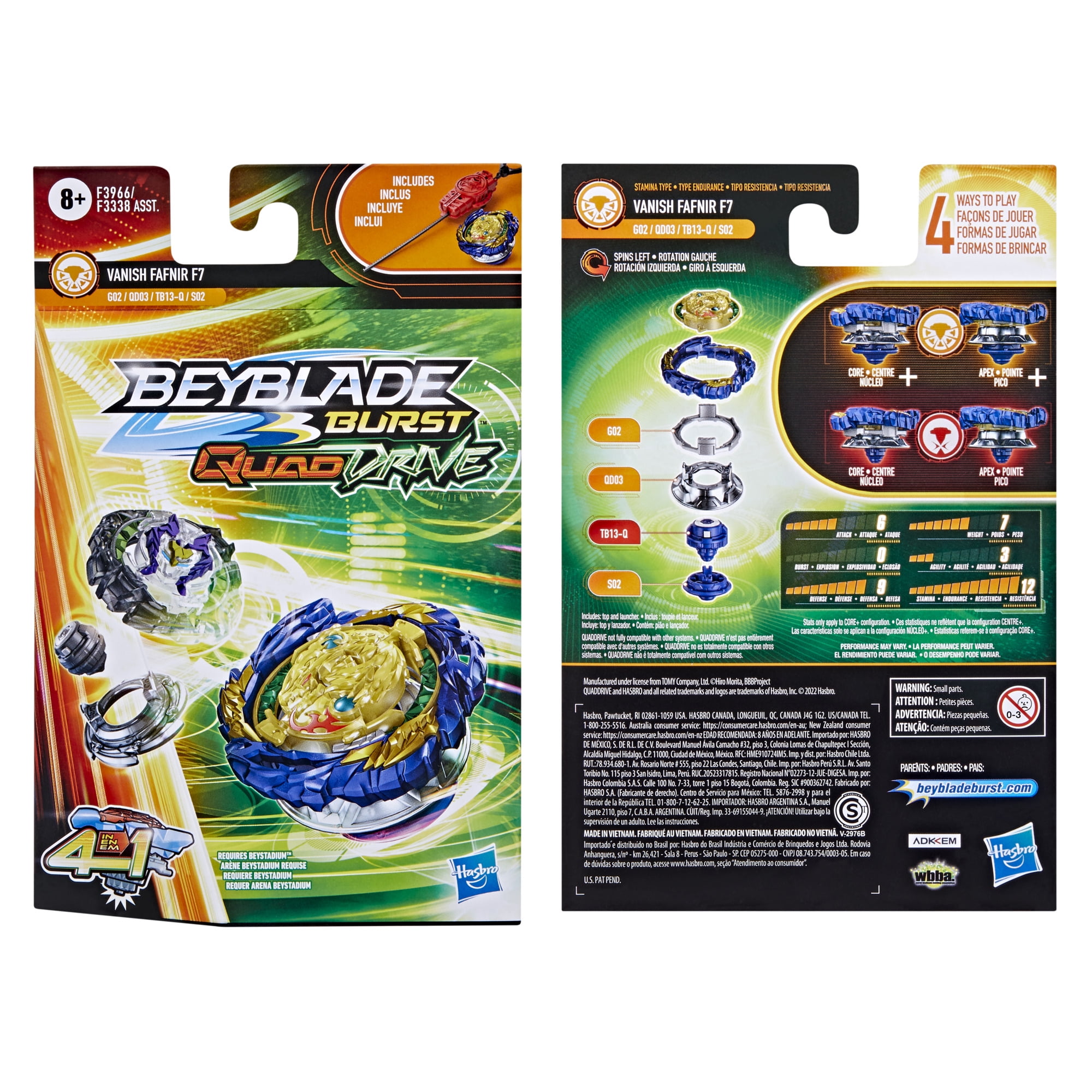 Buy Beyblade Burst QuadDrive Vanish Fafnir F7 Spinning Top Starter Pack ...