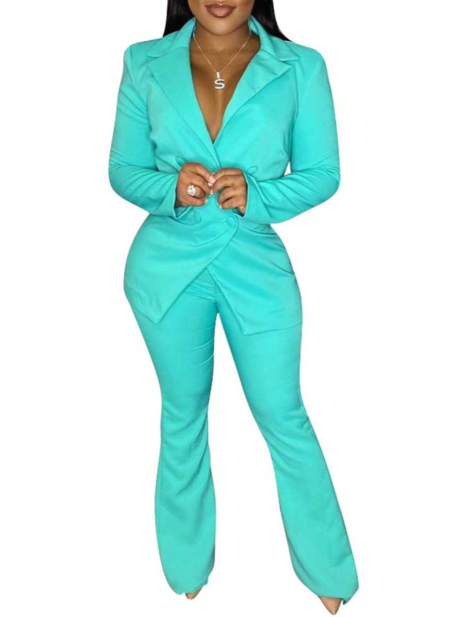 Inevnen Women's Blazer Suits Two Piece Solid Work Pant Suit for Women ...