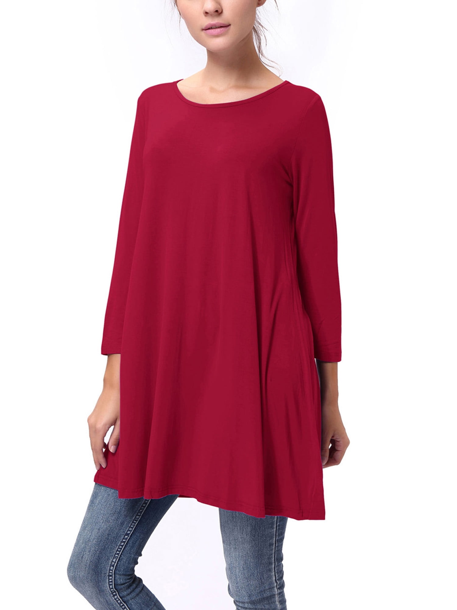 LELINTA Women's Long Sleeve Tunic Tops Shirt Clothing Scoop Neck Womens ...