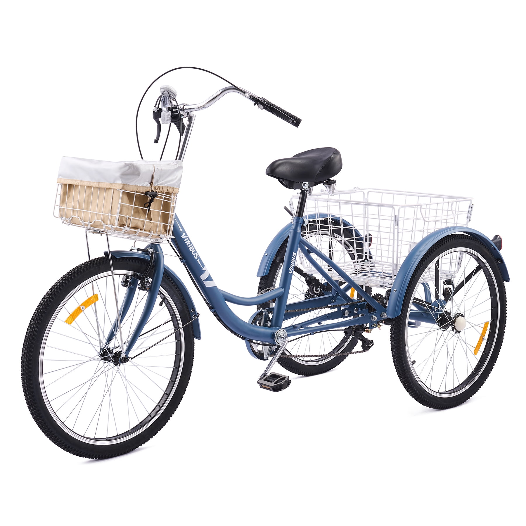 VIRIBUS 24 Inch Three Wheel Adult Tricycle Bike, 7 Speed with Front ...
