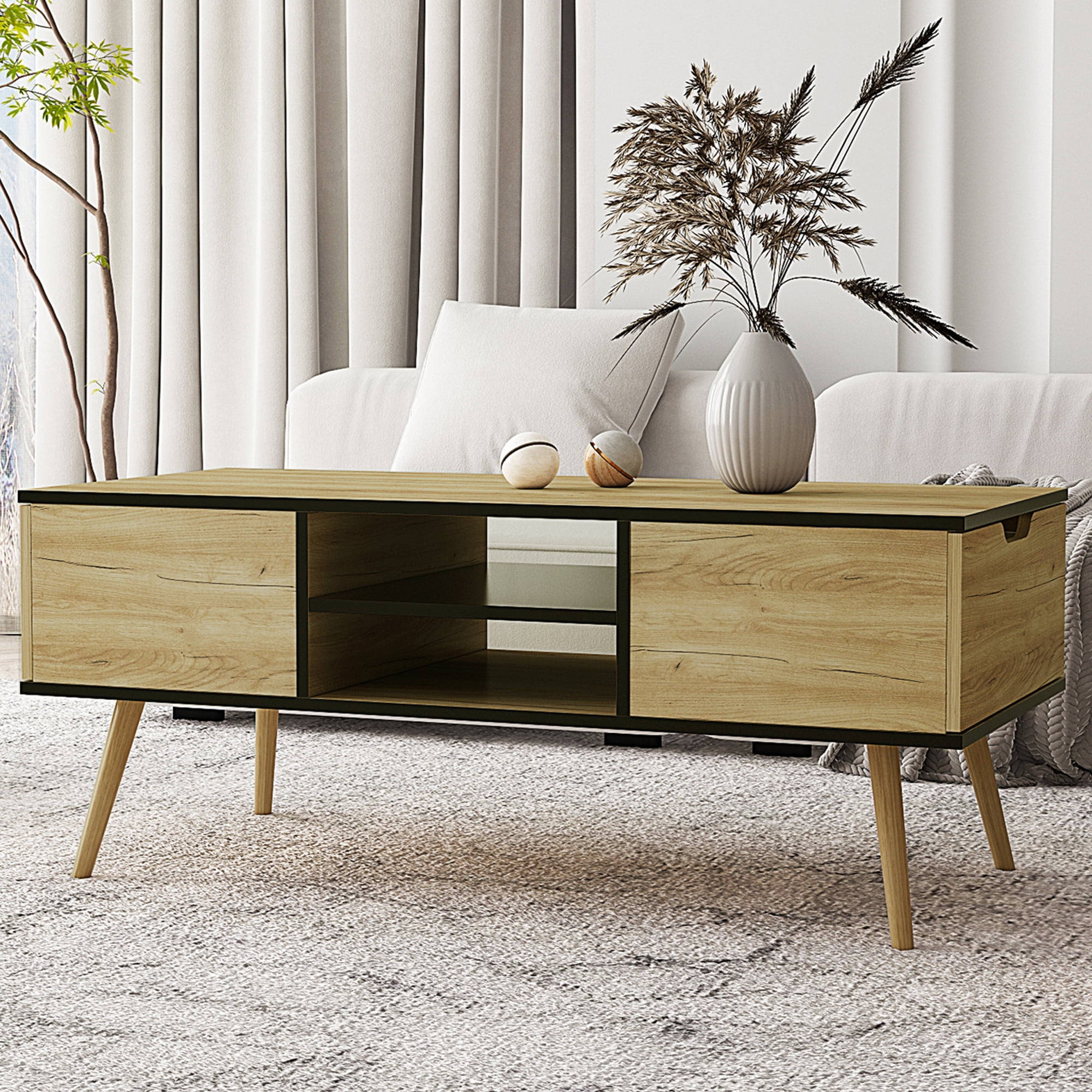 HSUNNS Modern Coffee Table, Wooden Console Table with Open Storage ...
