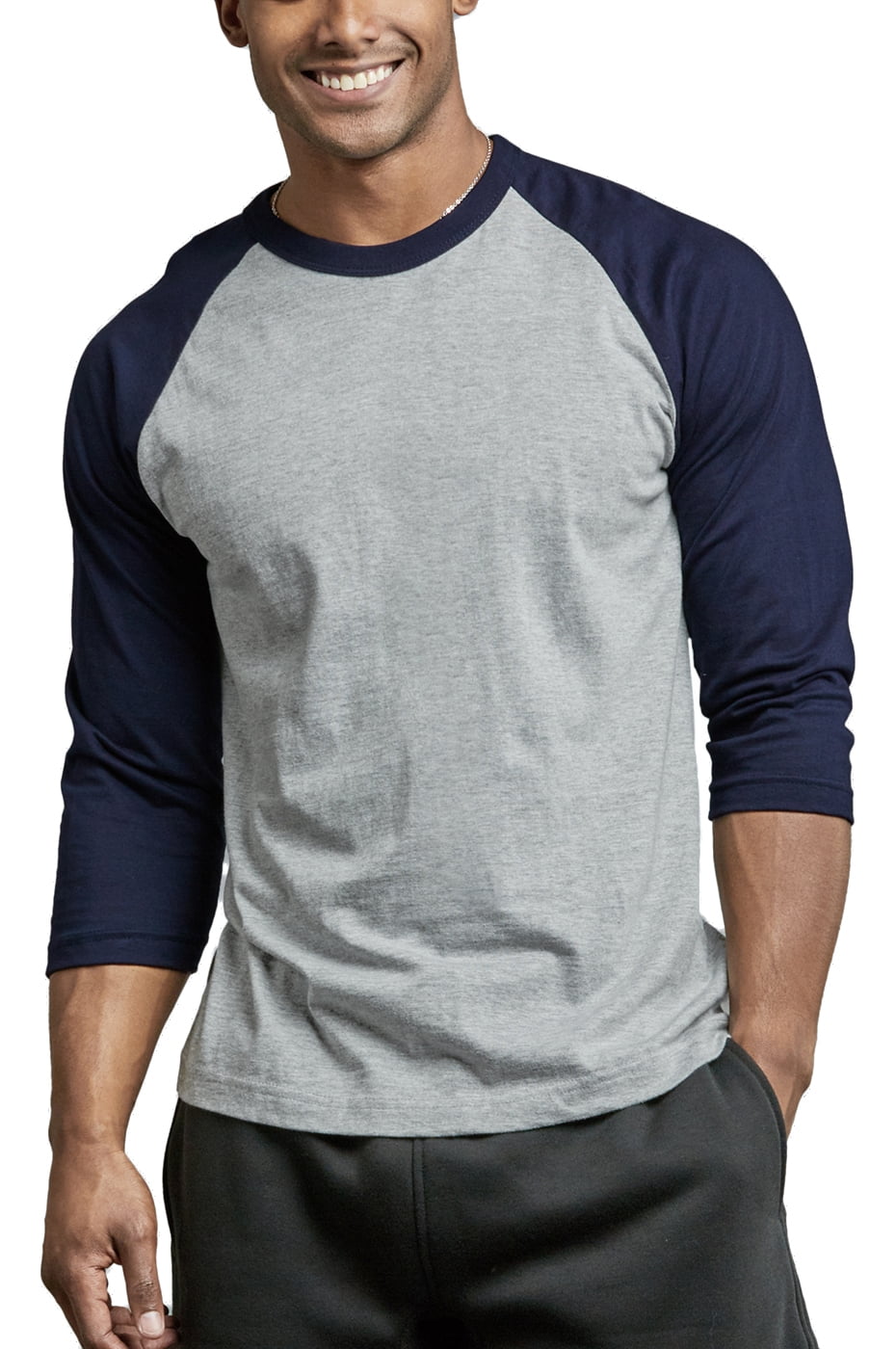 Mens 3 4 Sleeve Baseball T Shirt Jersey Raglan Two Tone Active Tee