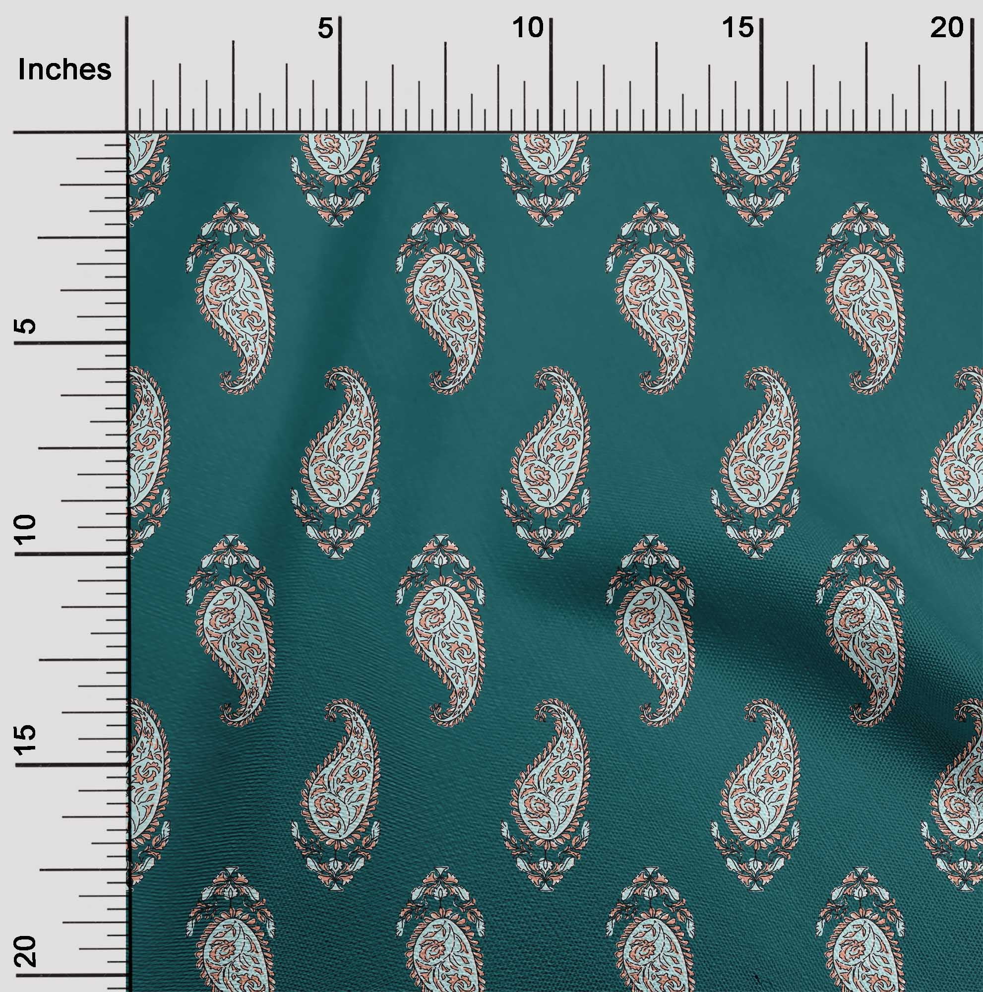 oneOone Cotton Silk Dark Teal Blue Fabric Ethnic Block Sewing Material ...